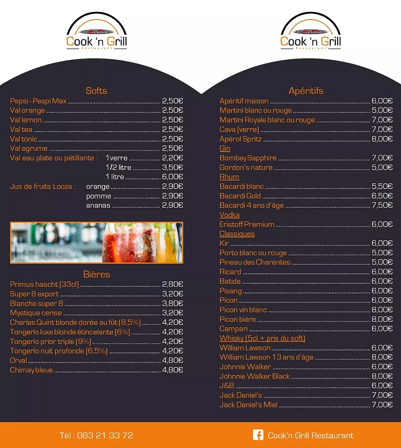 Menus et carte pour Cook'n Grill Restaurant à Ciney