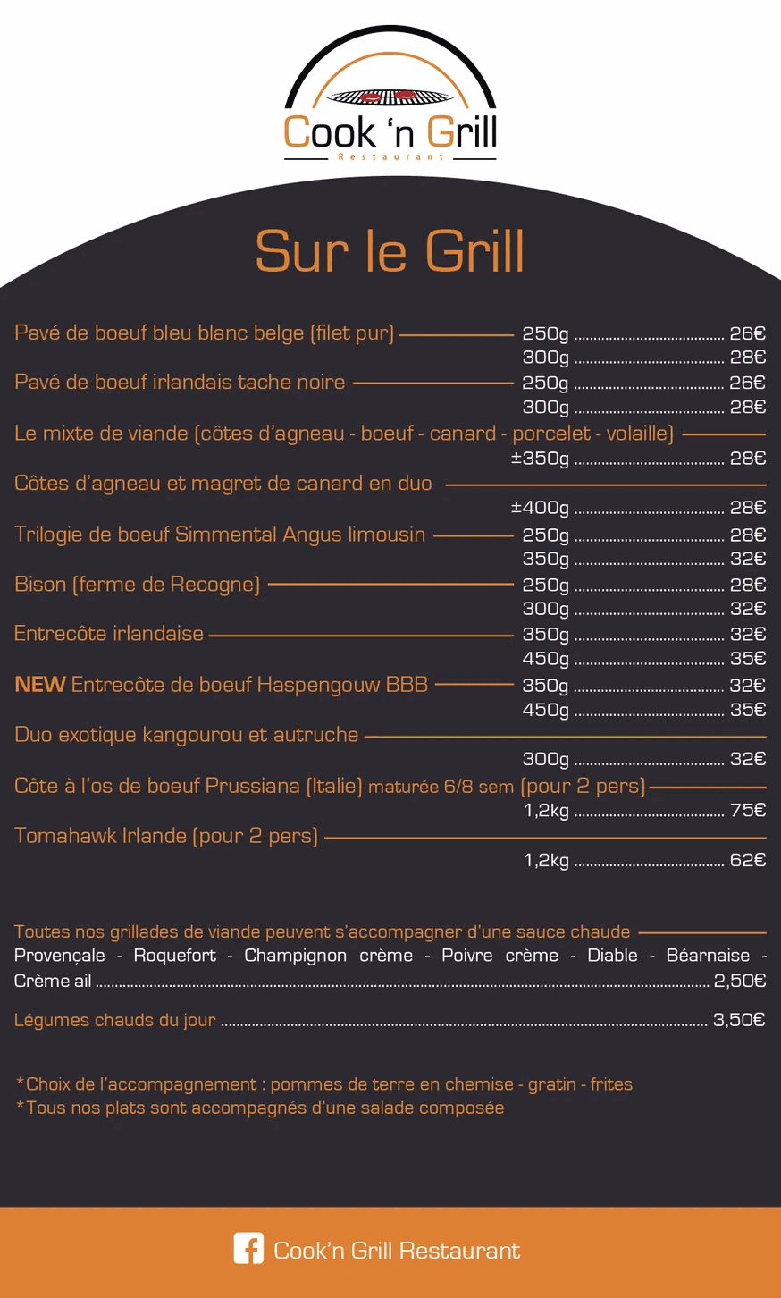 Menus et carte pour Cook'n Grill Restaurant à Ciney