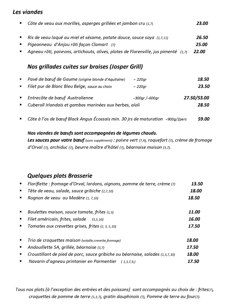 Menus et carte pour Le Florentin Restaurant - Hôtel à Florenville