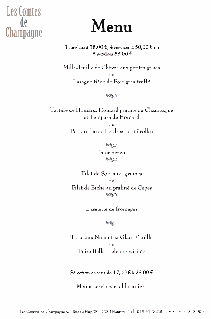 Menus et carte pour Les Comtes de Champagne Restaurant - Service ...