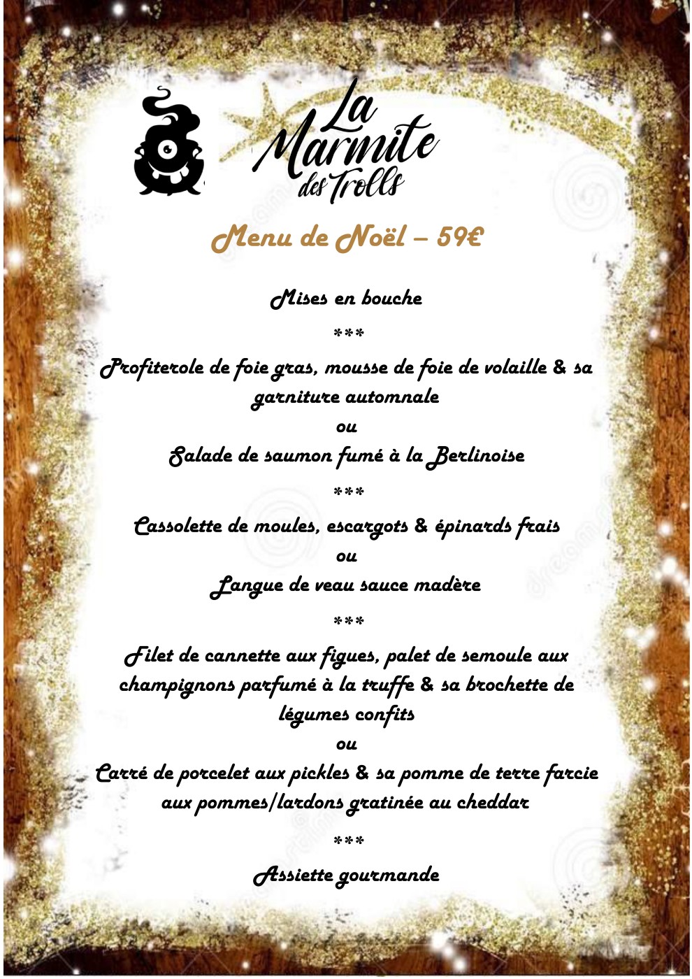 Menus de fêtes 2020 pour La Marmite des Trolls Restaurant à Heyd (Durbuy)