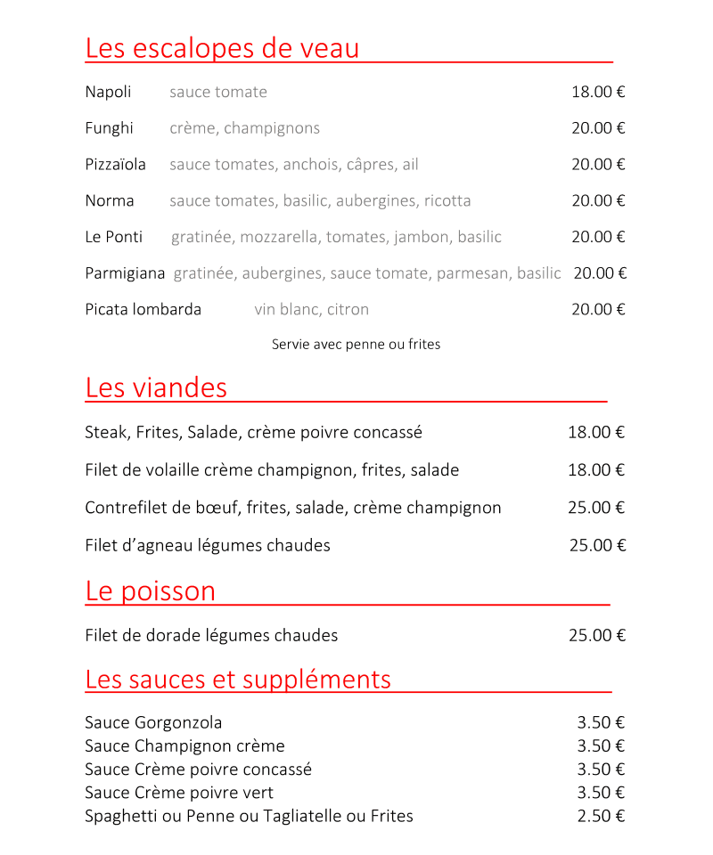 Menus et carte pour Le Ponti 2 Restaurant - Pizzas à Jambes