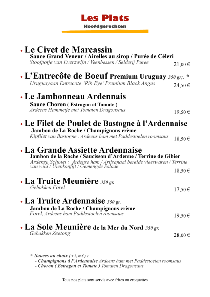 Menus et carte pour Chez Henri - Restaurant Ardennais Restaurant de ...