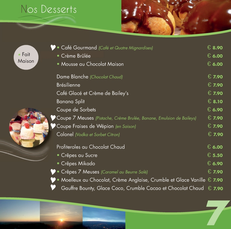 Menus et carte pour Les 7 Meuses Un panorama exceptionnel! Brasserie ...