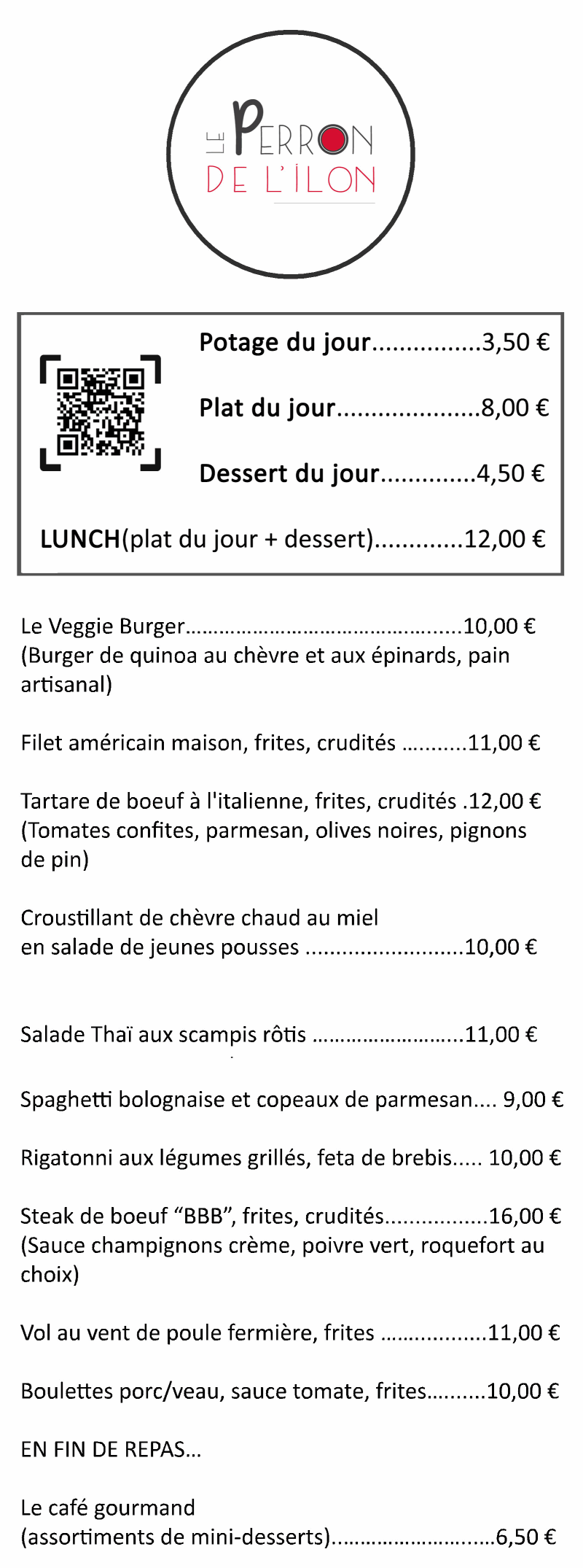 Menus et carte pour Le Perron de l'Ilon Restaurant à Namur