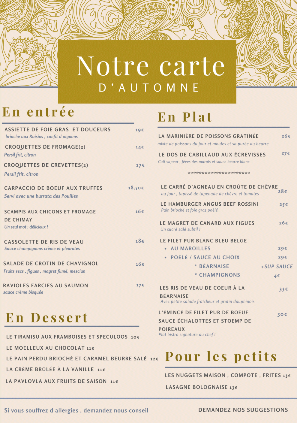 Menus et carte pour La Gourmandine Restaurant - Traiteur à Casteau