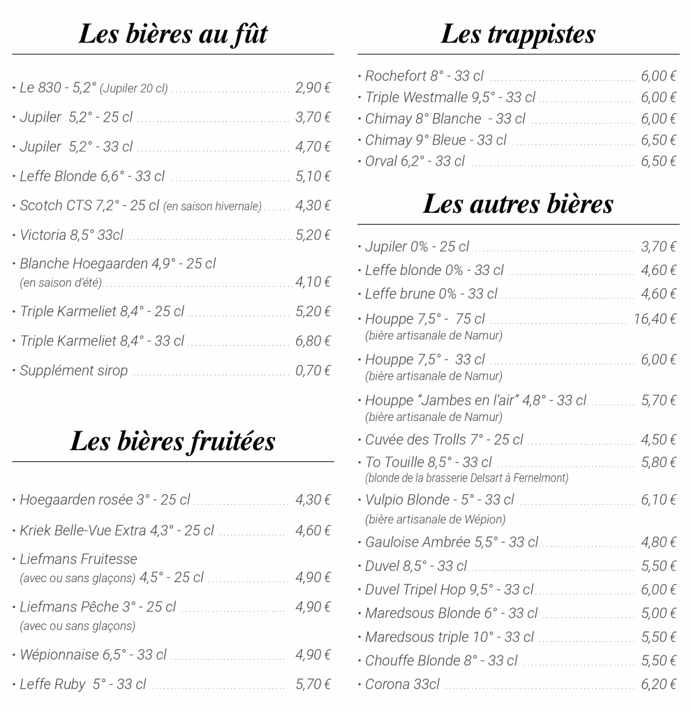 Menus et carte pour Le Val 9 Brasserie à Wépion