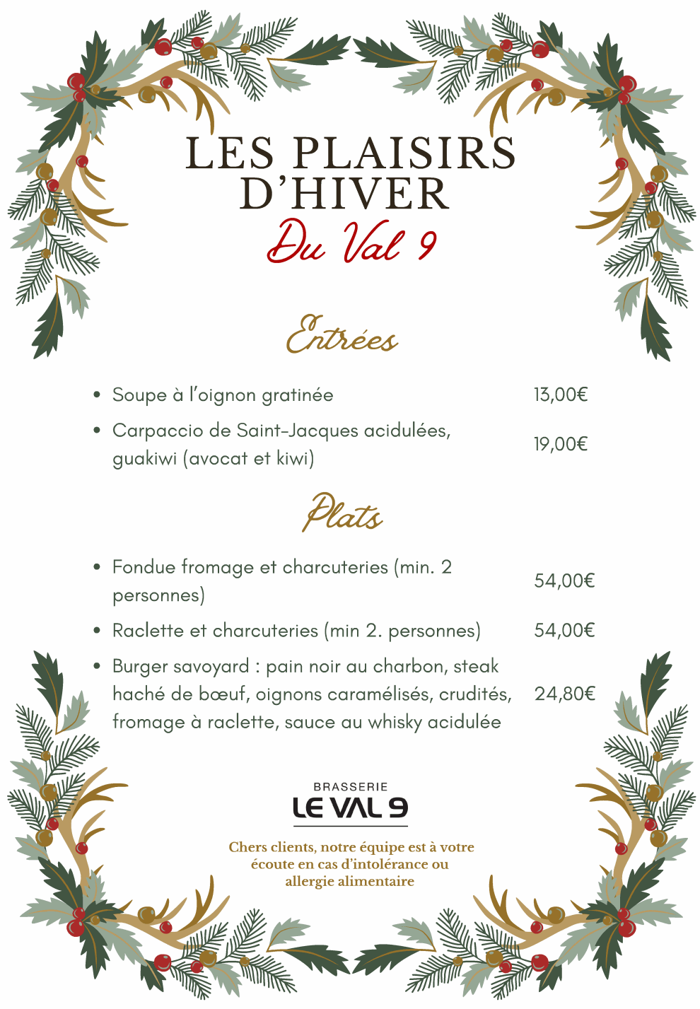 Menus et carte pour Le Val 9 Brasserie à Wépion